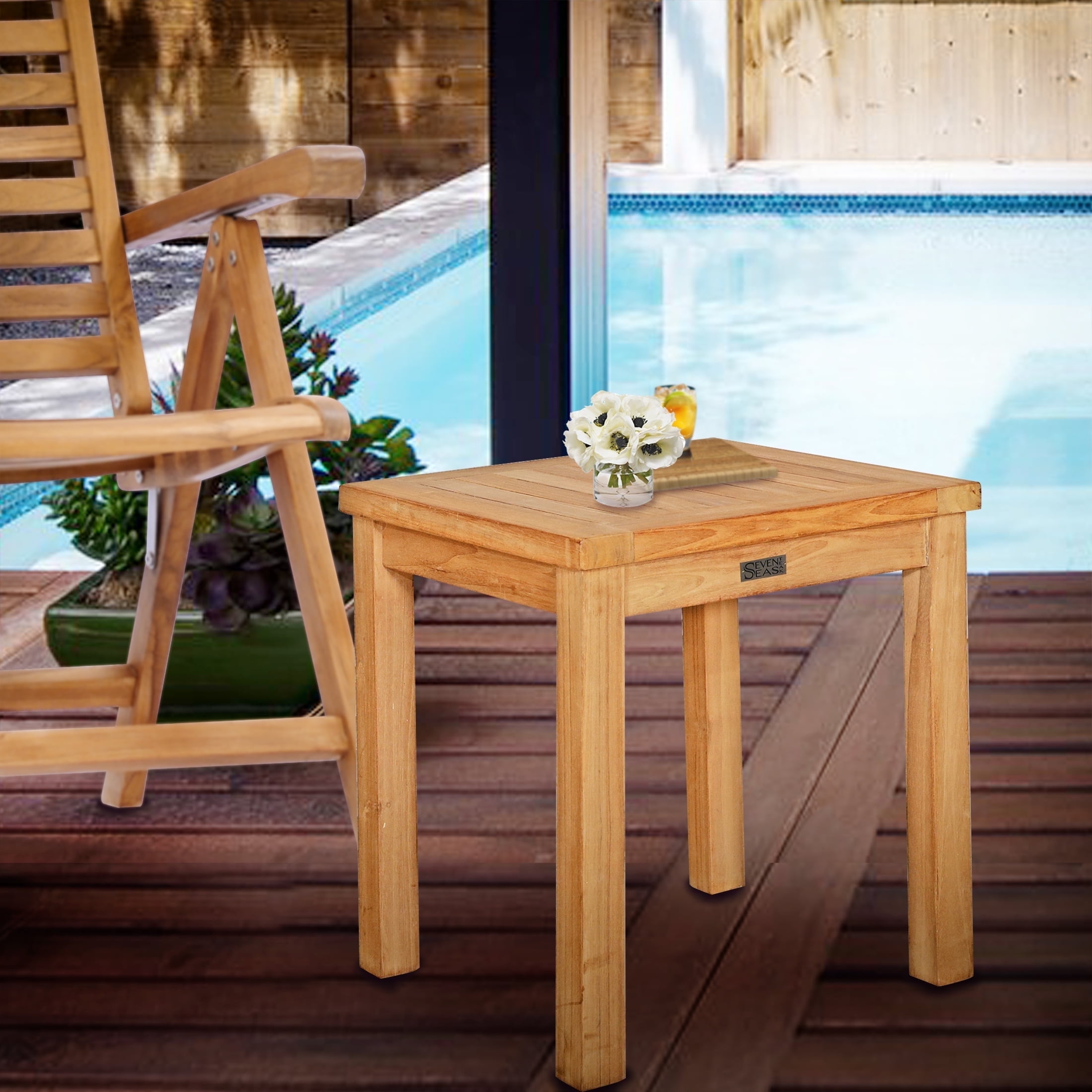 Seven Seas Teak Santa Monica Outdoor Patio End Table, A-Grade Teak Wood ...