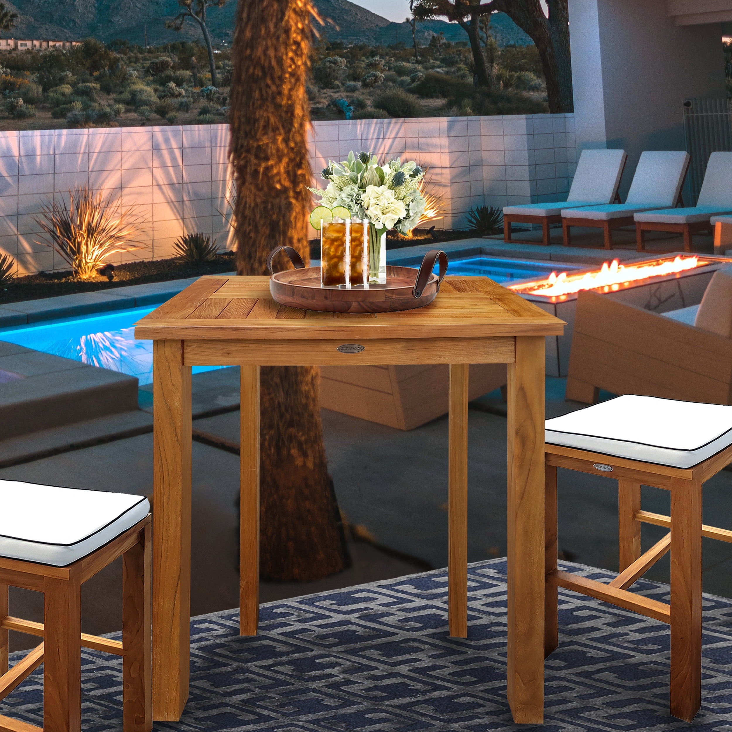 Teak Wood Seville Outdoor Patio Counter Height Bistro Table - 27 inch ...