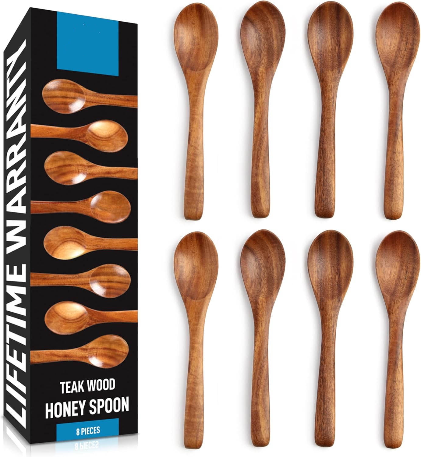Teak Wood Small Honey Spoons Set – 8 Piece Mini Wooden Honey Dippers ...