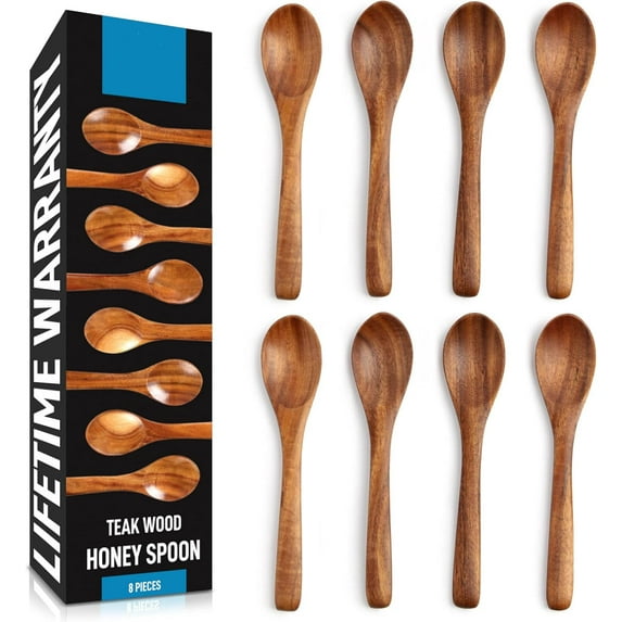 Teak Wood Small Honey Spoons Set – 8 Piece Mini Wooden Honey Dippers ...