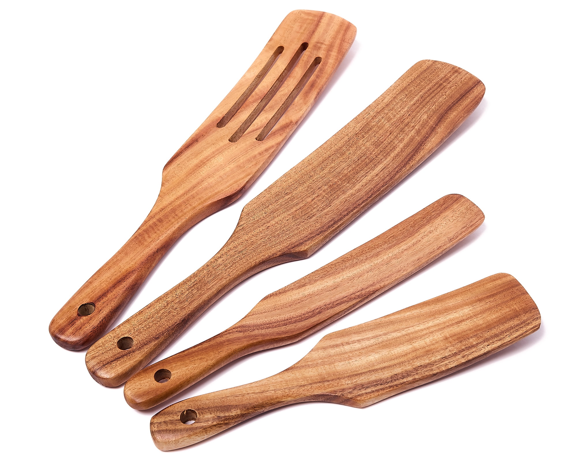 Teak Wood Spurtle Set, Pack of 4 Wooden Utensils, Four Different Types ...
