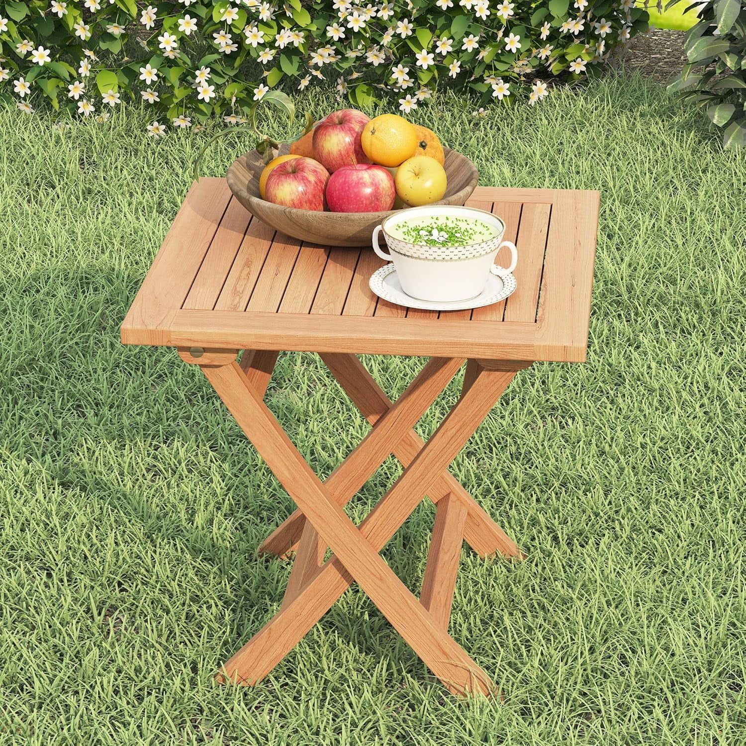Teak Wood Square Patio Side Table, Folding Outdoor Side Table ...