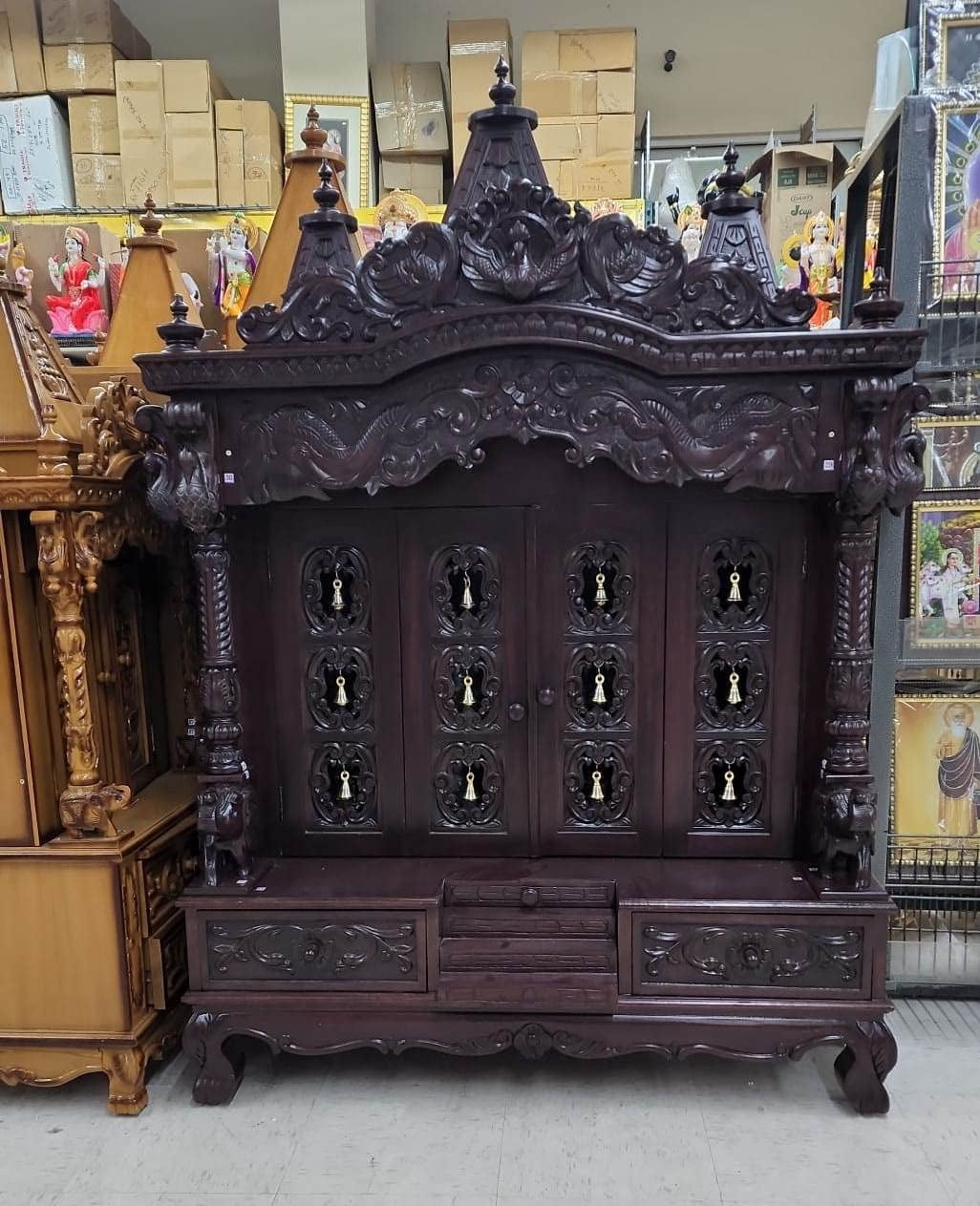 Teak Wood Temple for Home, Wooden Temple, Ghar Mandir, Puja Ghar ...