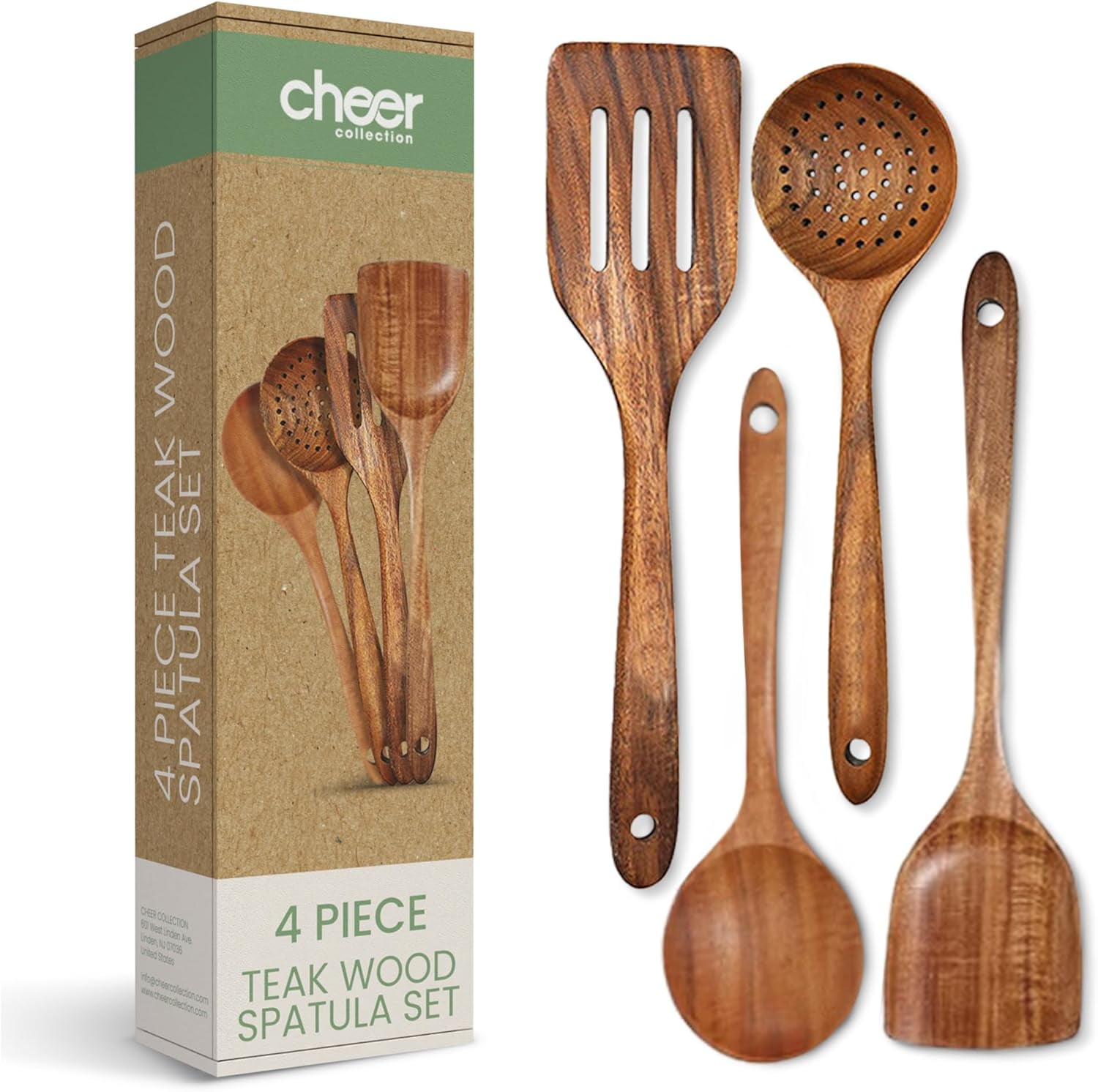 Teak Wooden Utensil Set – 4-Piece Wood Spatula for Cooking, Wooden ...