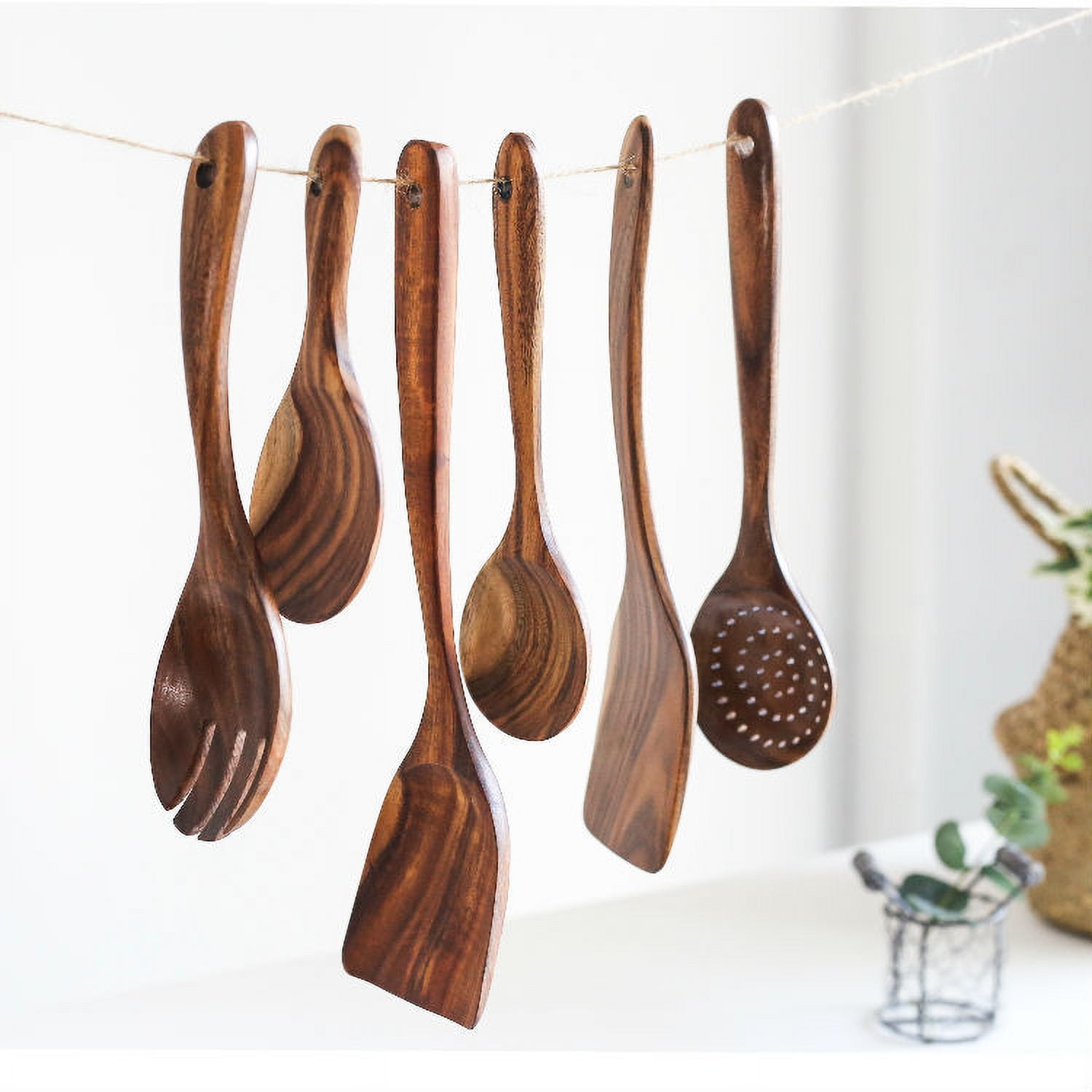 Teak wooden spoon solid wood spatula kitchen stir-fry wooden spatula ...