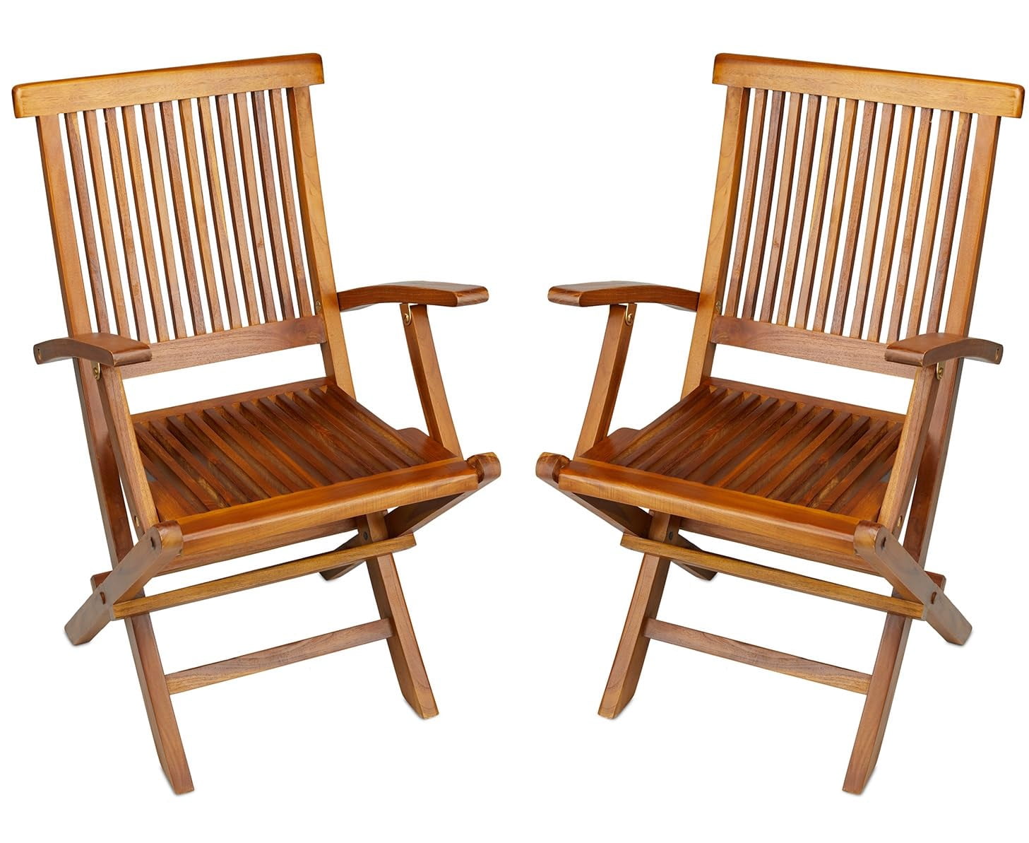 TeakCraft Teak Folding Arm Chair - 2 Piece Foldable Chairs Set - Fully ...