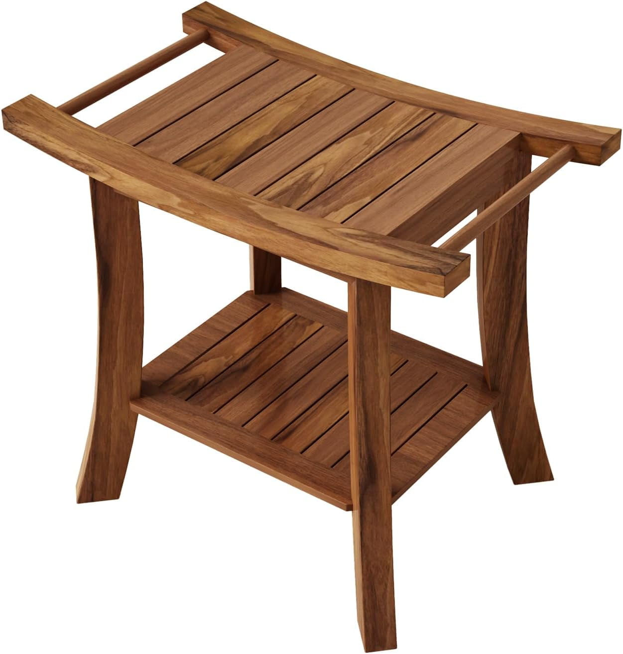 Teakwood Shower Bench with Storage Shelf for Bathroom, Waterproof ...