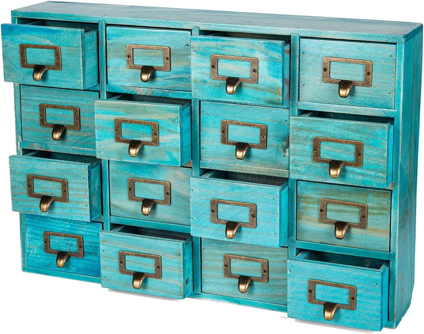 Teal 16-Slot Wooden Drawer Unit - Country Style Desk Organizer Box - 20 ...