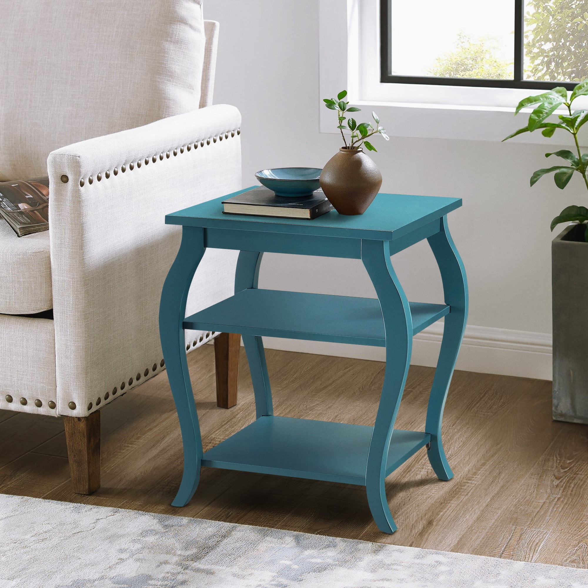 Teal 2-Shelf End Table,Teal Wood Furniture Primary Living Space Tables ...