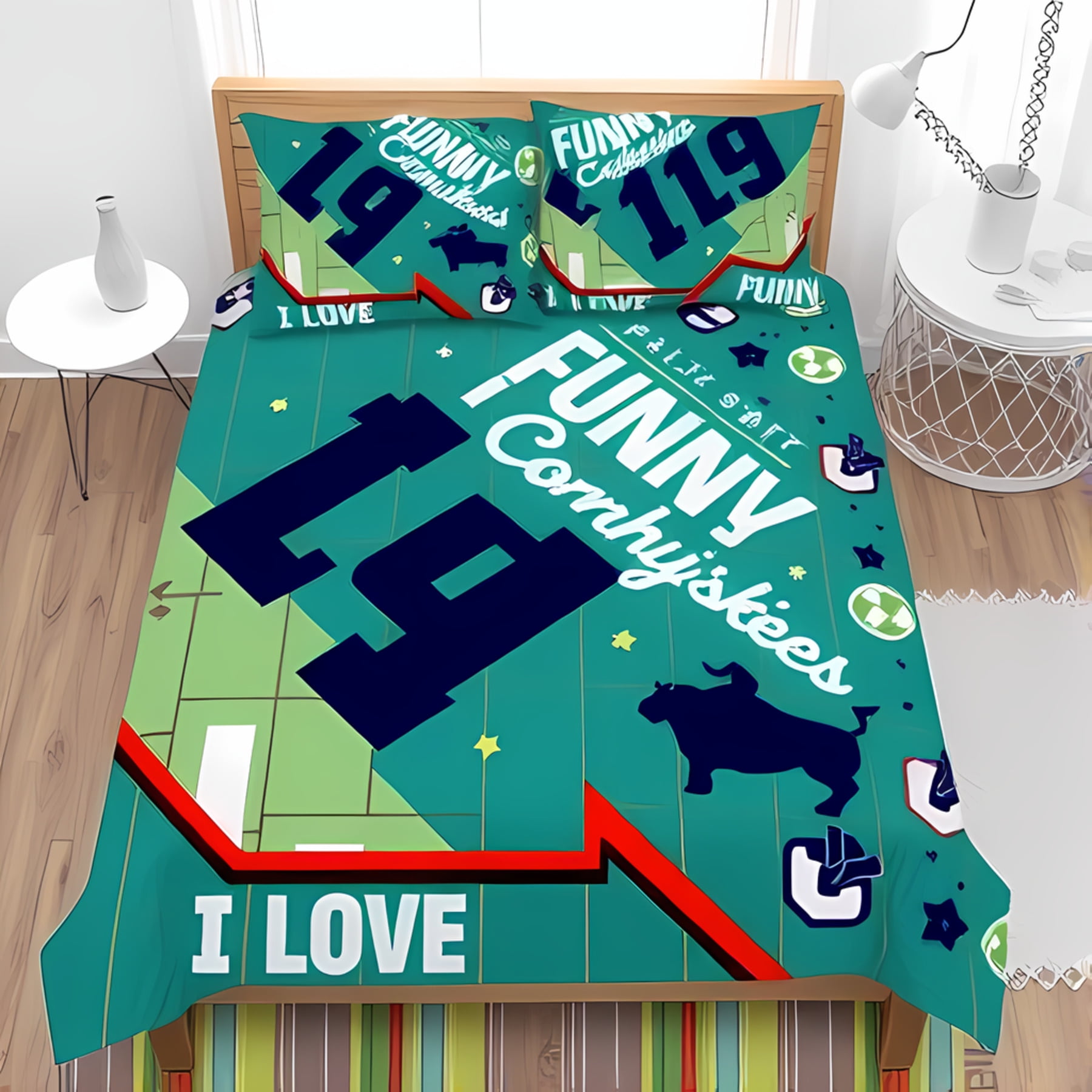 Teal 3-Piece Duvet Cover Set with Bold Graphic Design Navy Blue '14 ...