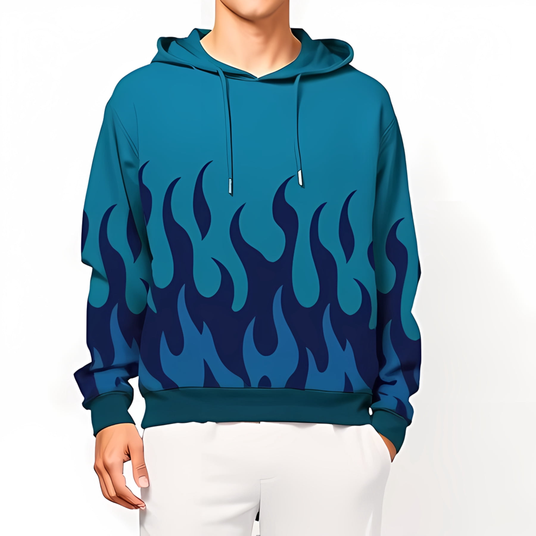 Teal 3D Flame Pattern Hoodie for Men & Women Stylish Graphic Design ...