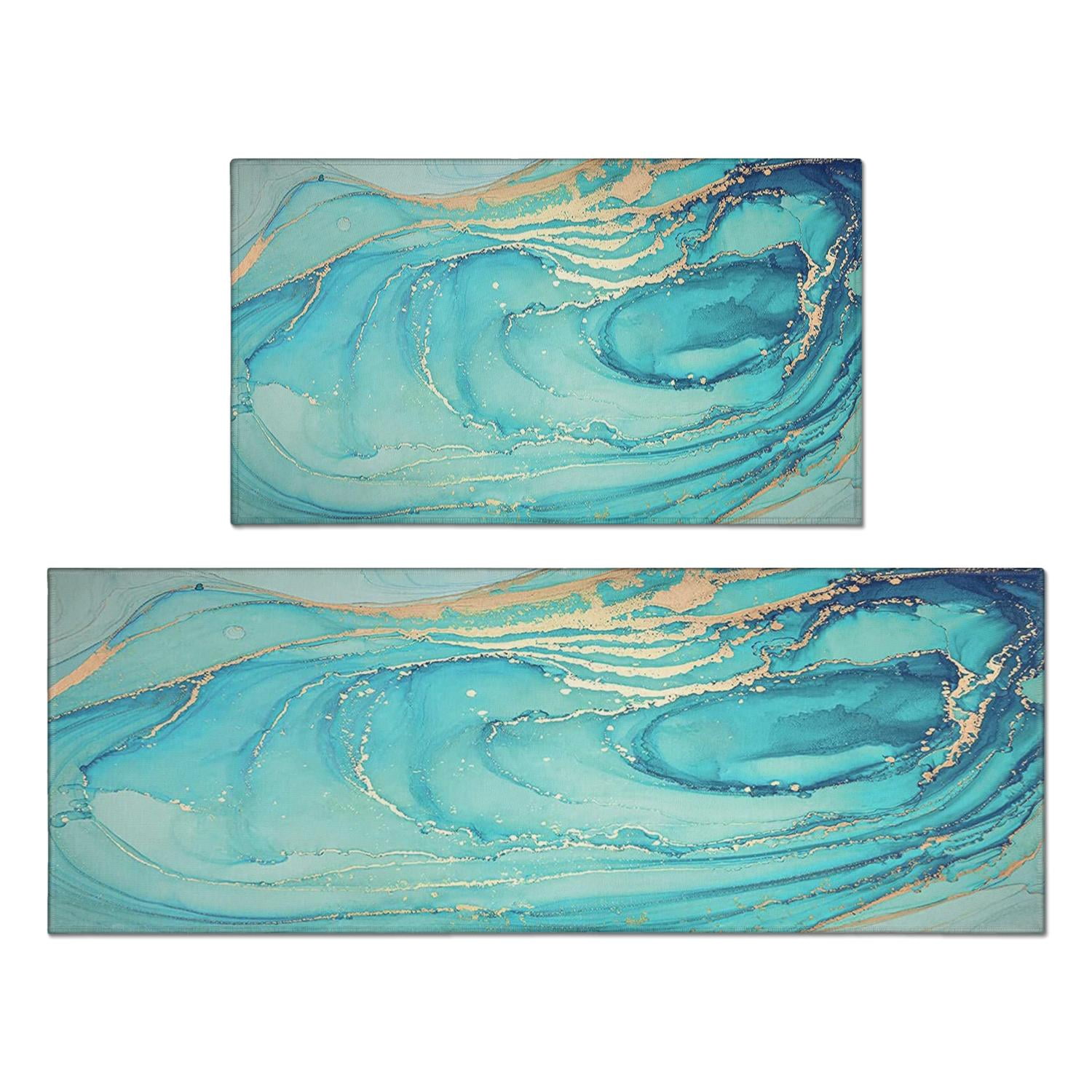 Walmart Teal Abstract Marble Kitchen Rug Set, 2 PCS Waterproof Anti ...
