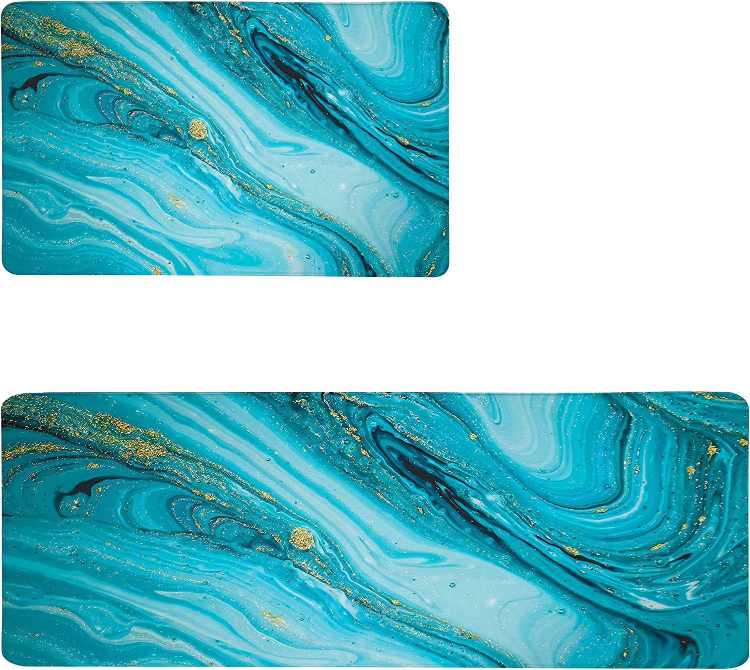 Teal Abstract Marble Kitchen Rug Mat Turquoise Kitchen Rugs [2 PCS ...