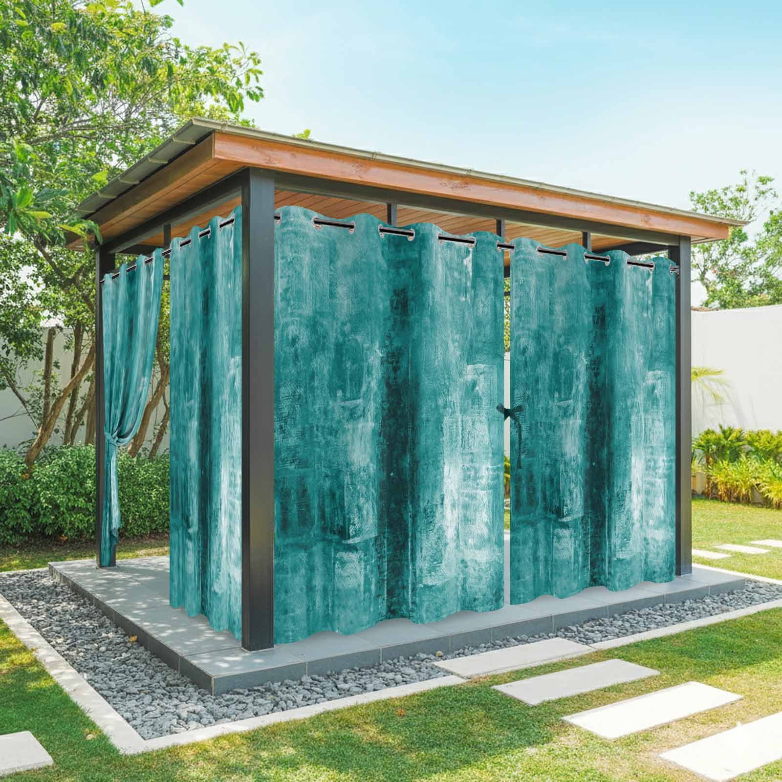Teal Abstract Outdoor Curtains for Patio Waterproof, Vintage Graffiti ...