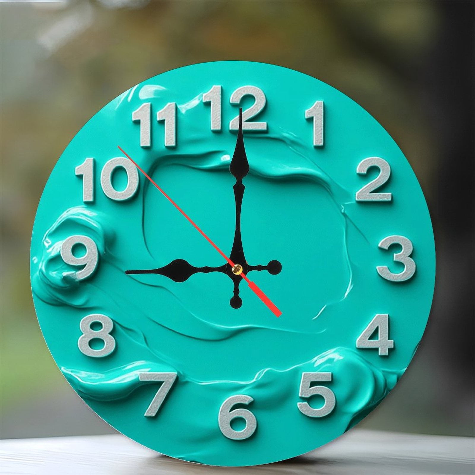 Teal Abstract Paint Clock Wall Decor 10-Inch Silent Wooden Wall Clock ...