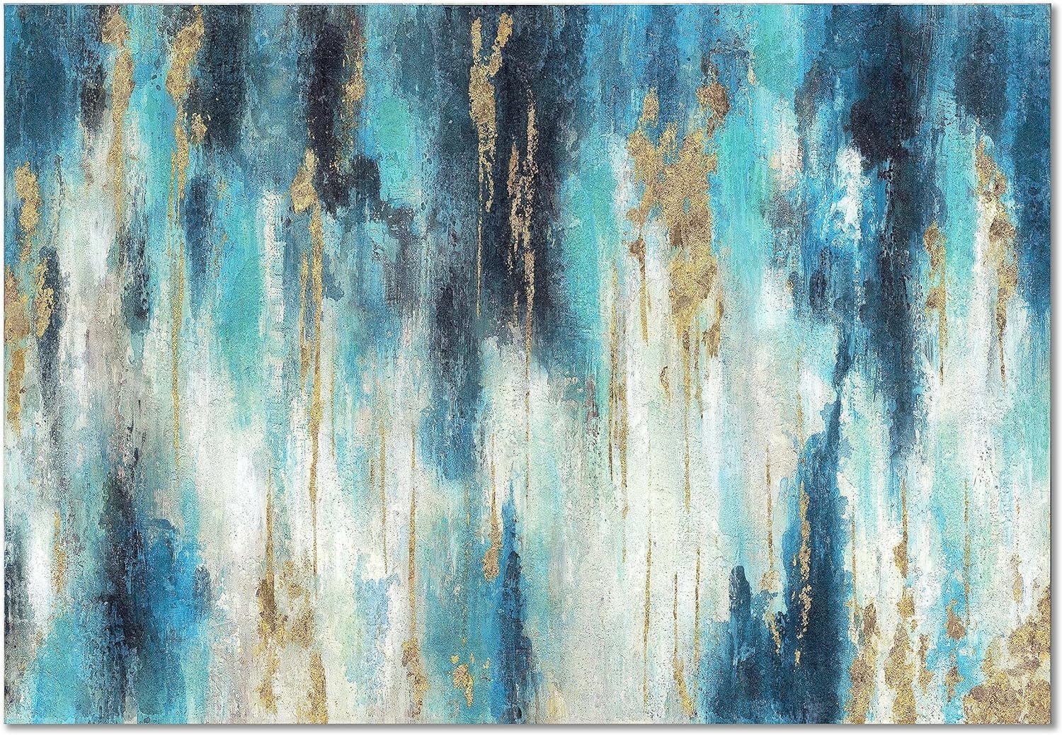 Teal Abstract Painting Wall Art Cream and Teal Mixed Media Canvas ...