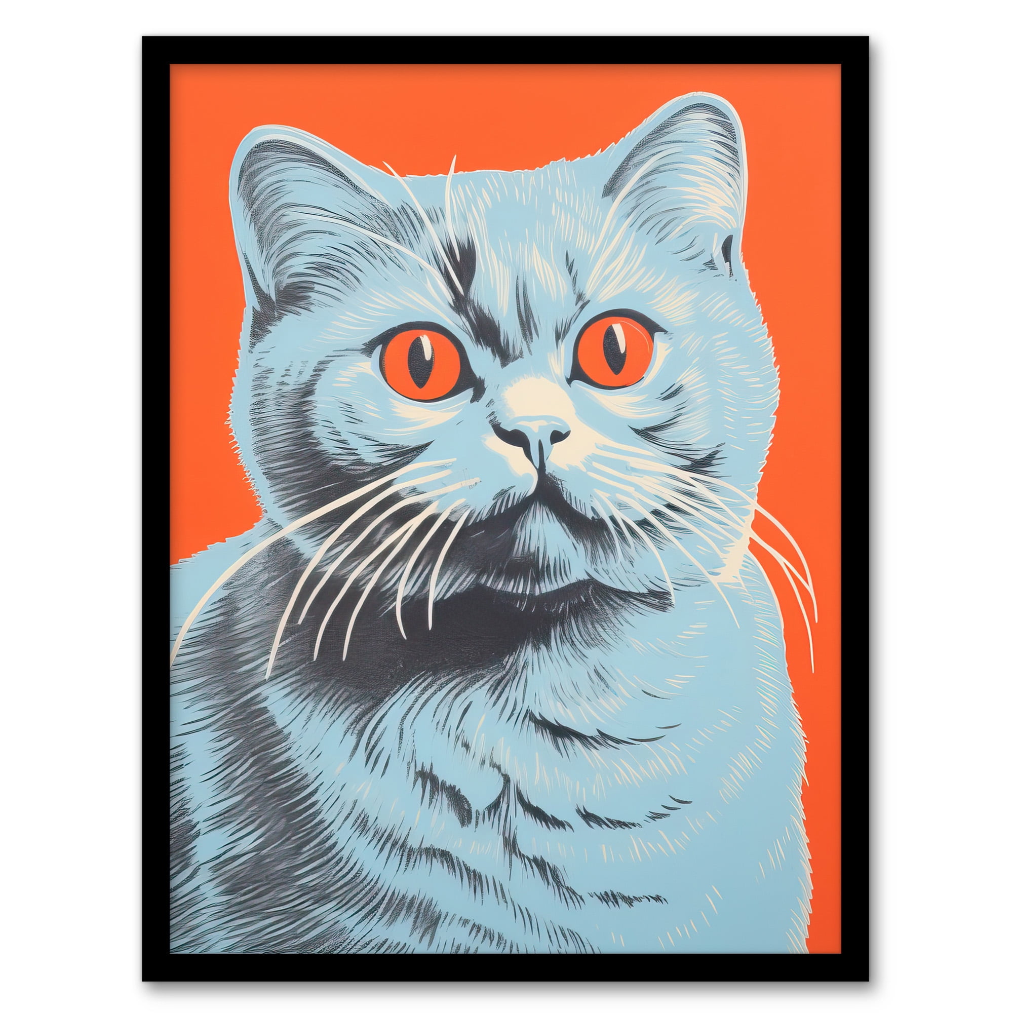 Teal And Coral Cat Screen Print Risograph Artwork Spot Block Colour ...