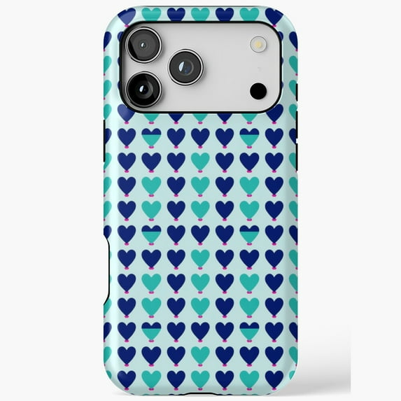 Teal And Navy Heart Pattern iPhone Case 17 through 11 Pro Max - Walmart.com