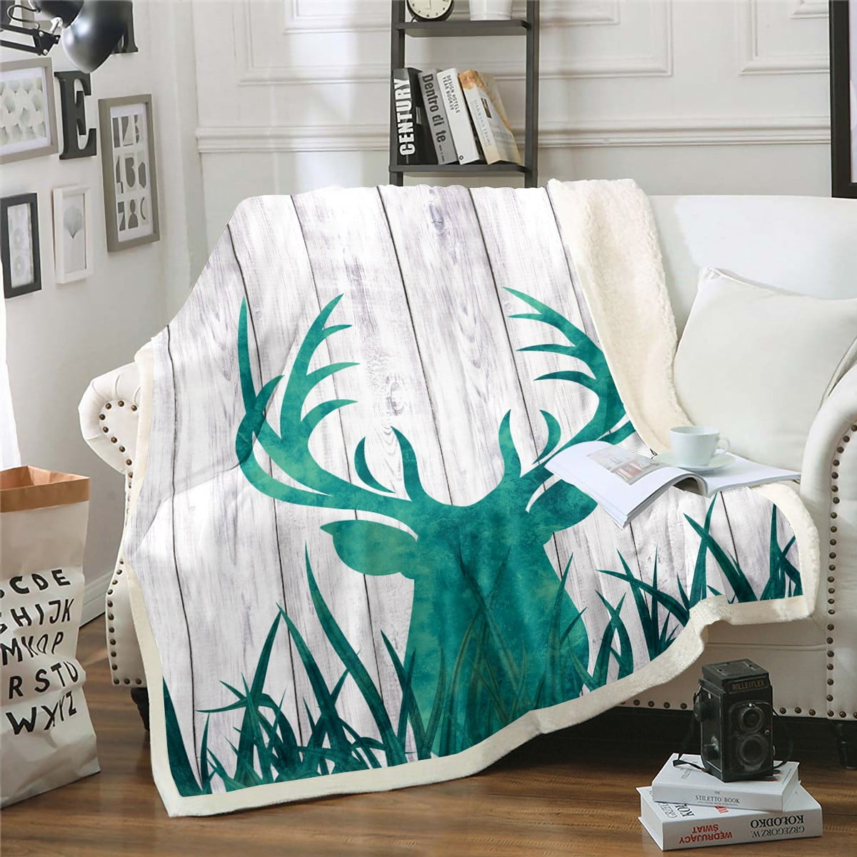 Teal Antler Blanket 50"x60" Elk Deer Silhouette Rustic Throw Blanket ...