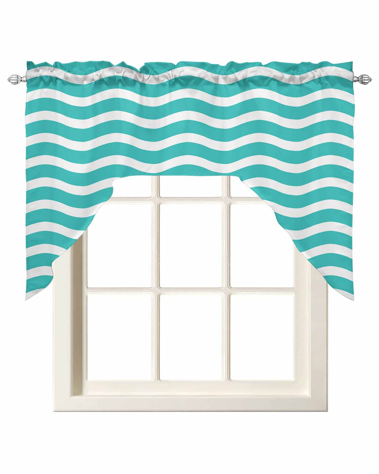 Teal Aqua Moire Ombre Kitchen Swag Valances for Windows, Water Ripple ...