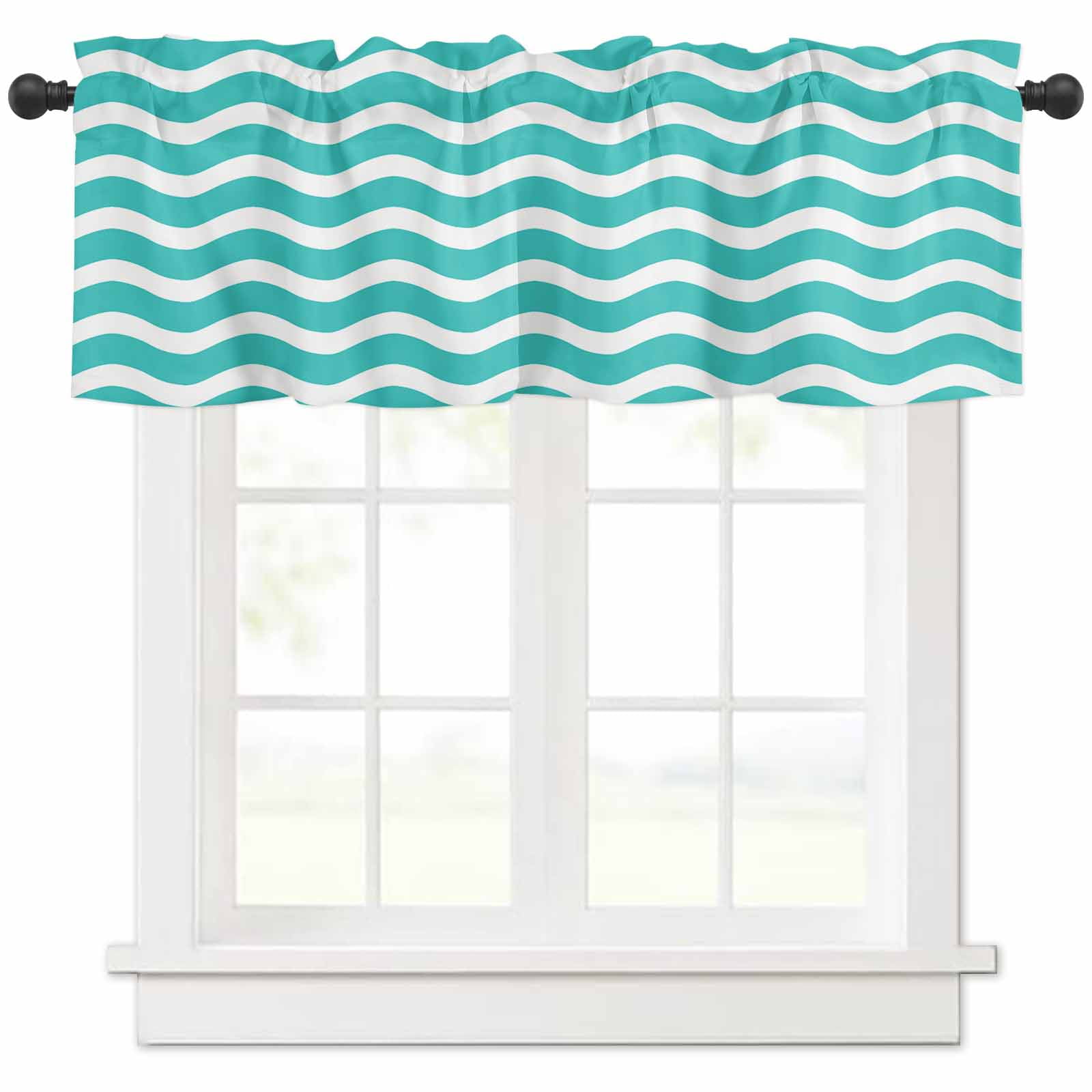 Teal Aqua Moire Ombre Valances for Windows Farmhouse Kitchen Curtains ...