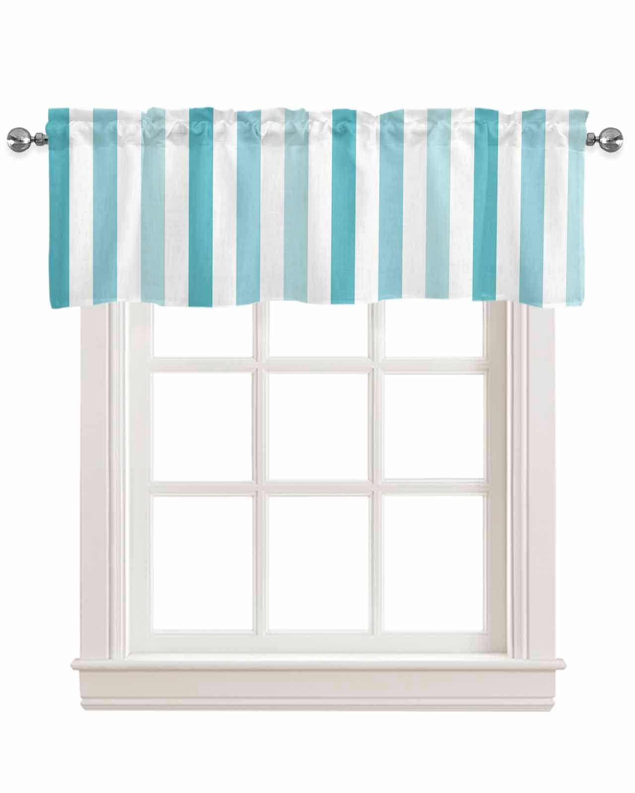 Teal Aqua Stripe Kitchen Valances for Windows Farmhouse Linen Window ...