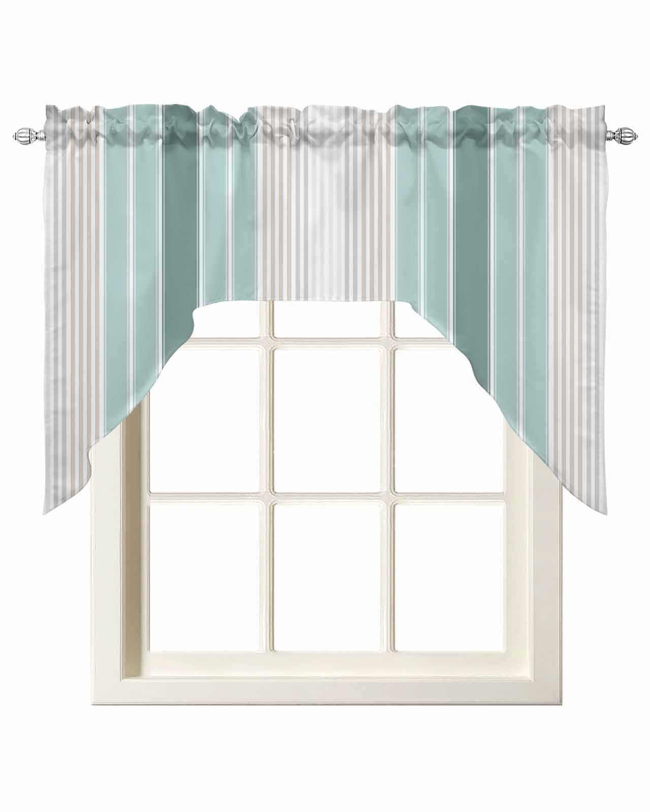 Teal Aqua Stripes Kitchen Curtains Swag Valance for Windows/Bathroom ...