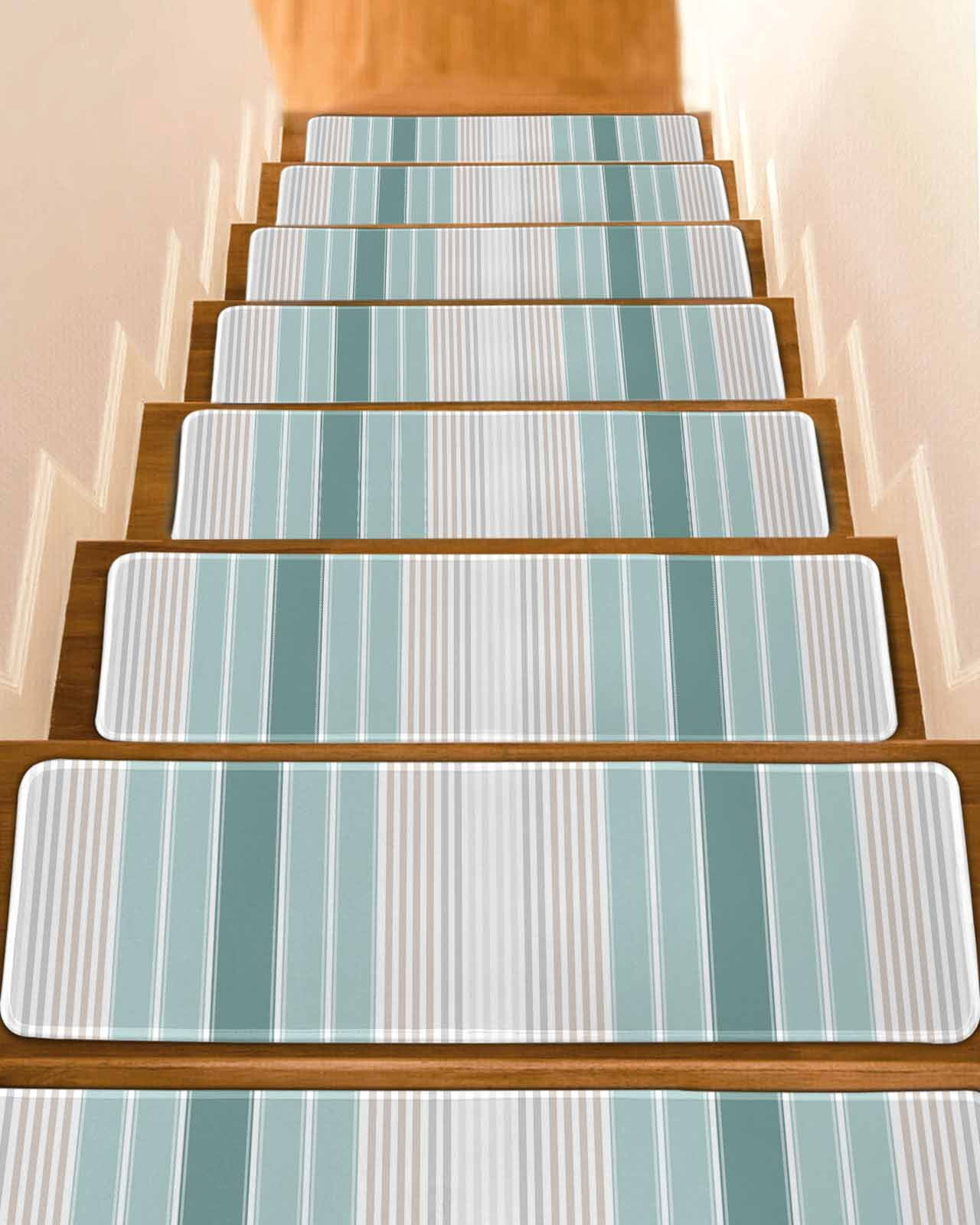 Teal Aqua Stripes Stair Treads for Wooden Steps Indoor Runner Rug ...