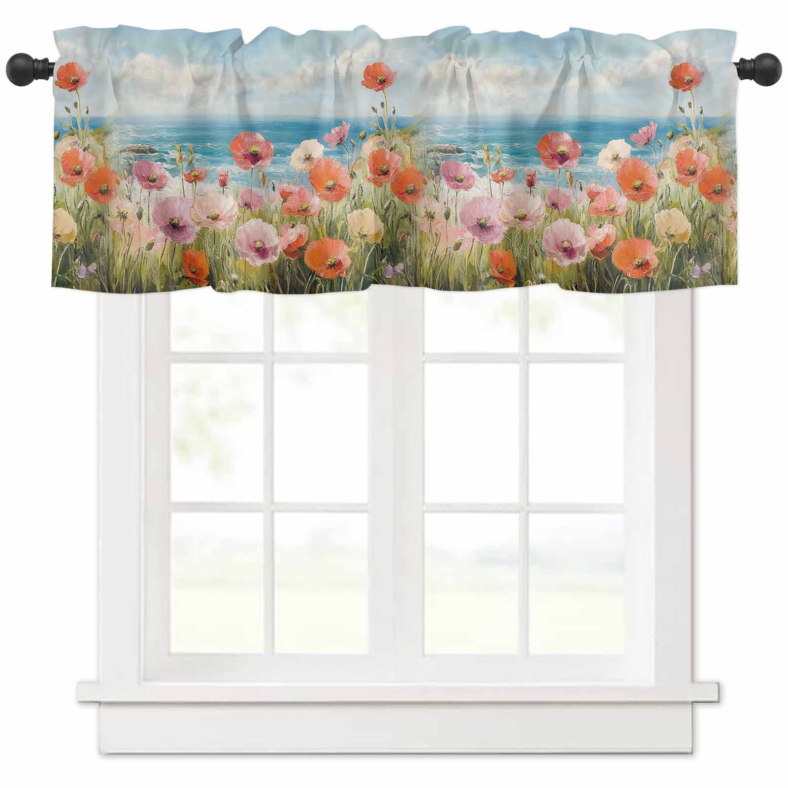 Teal Aqua Stripes Valances for Windows Farmhouse Kitchen Curtains ...