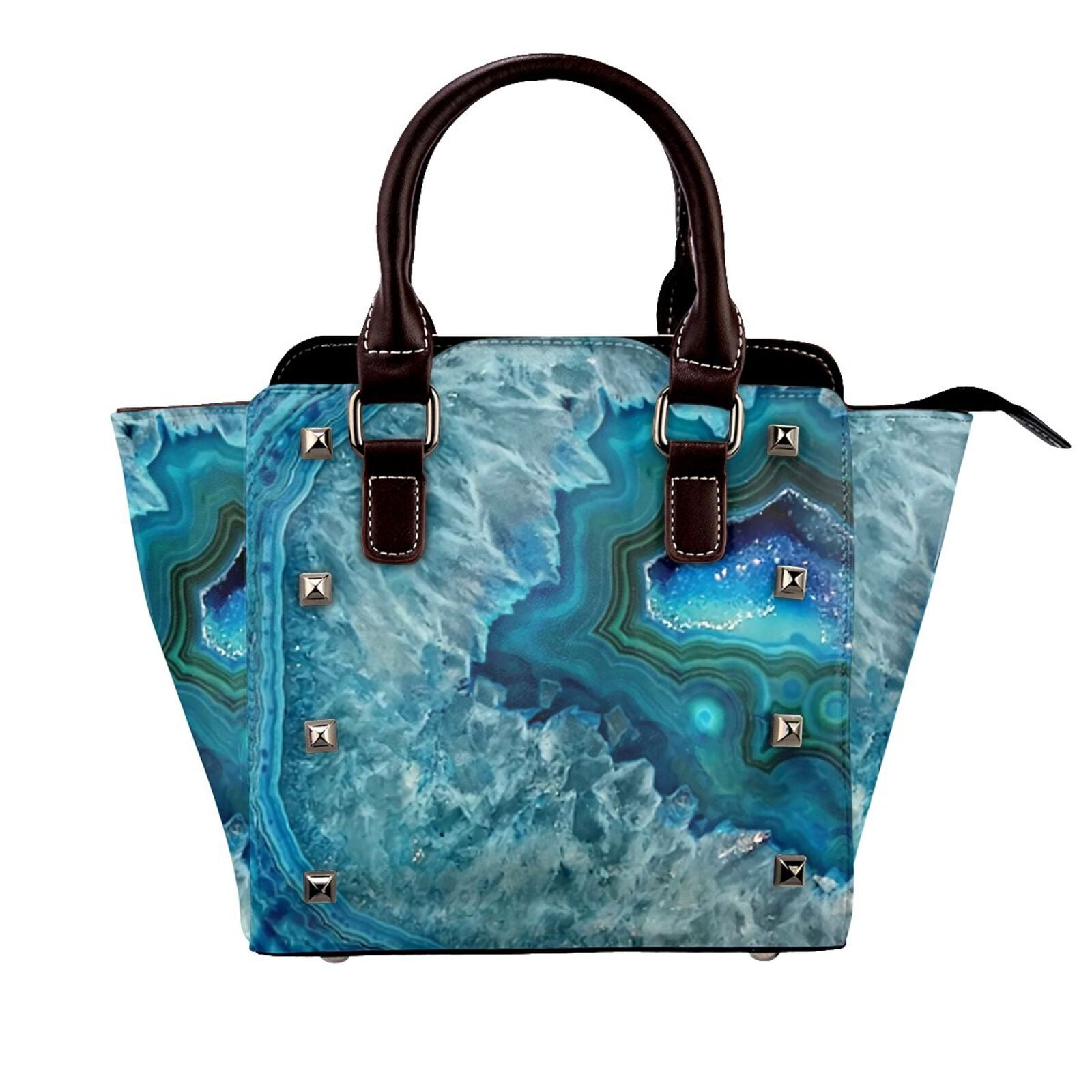 Teal Aqua Turquoise Blue Handbag Leather Rivet Shoulder Bag Luxury ...