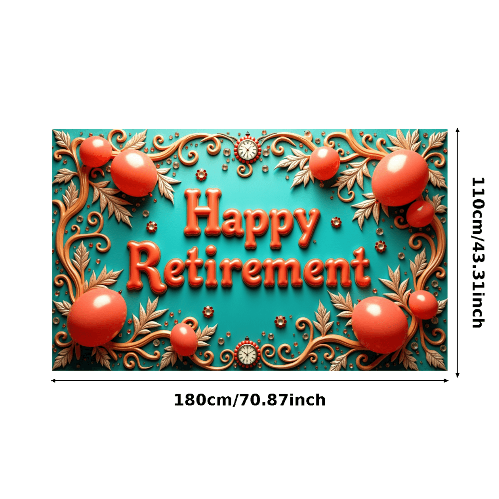 Teal Backdrop Banner with Orange Balloons and Golden Scrolls Happy ...