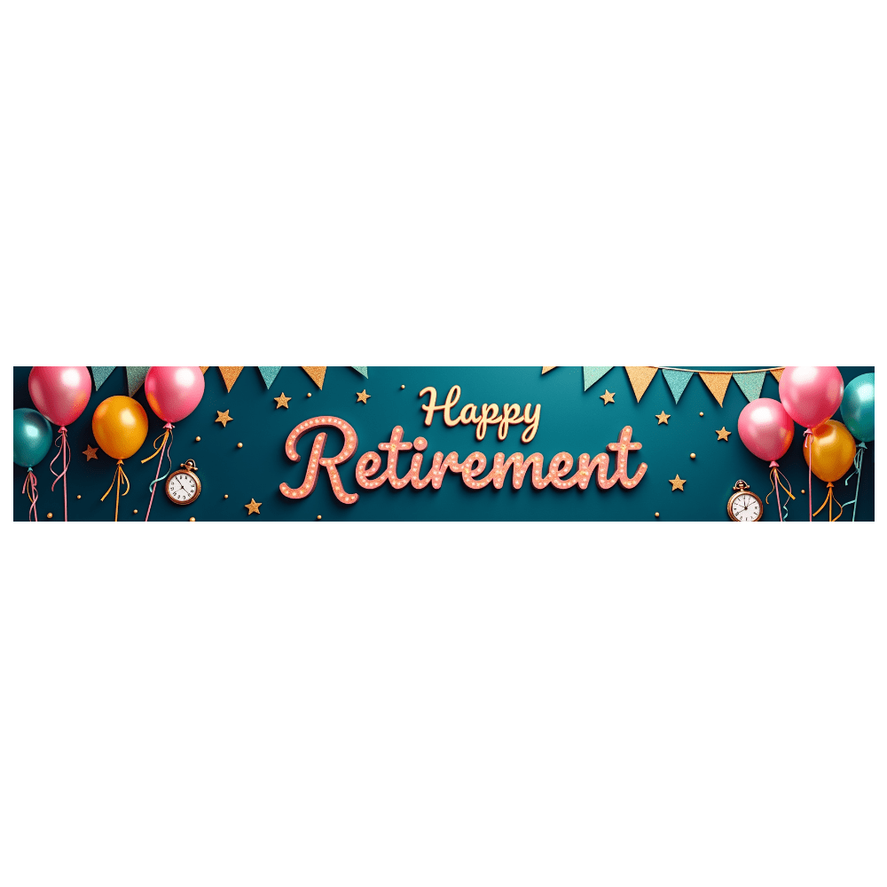 Teal Backdrop Banner with Orange Balloons and Golden Scrolls Happy ...