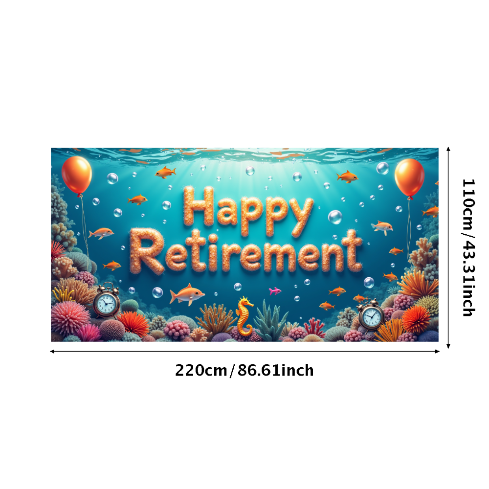 Teal Backdrop Banner with Orange Balloons and Golden Scrolls Happy ...