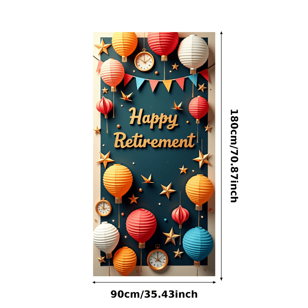 Teal Backdrop Banner with Orange Balloons and Golden Scrolls Happy ...