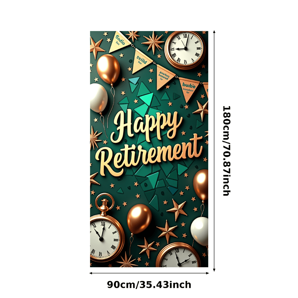 Teal Backdrop Banner with Orange Balloons and Golden Scrolls Happy ...