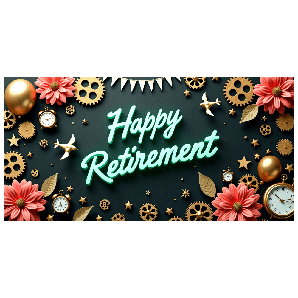 Teal Backdrop Banner with Orange Balloons and Golden Scrolls Happy ...