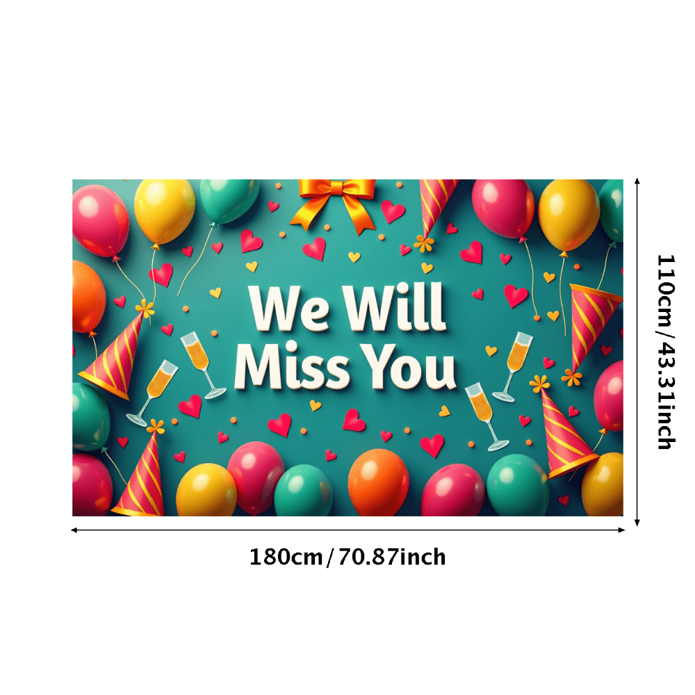 Teal Background Banner with Golden We Will Miss You Text Party ...