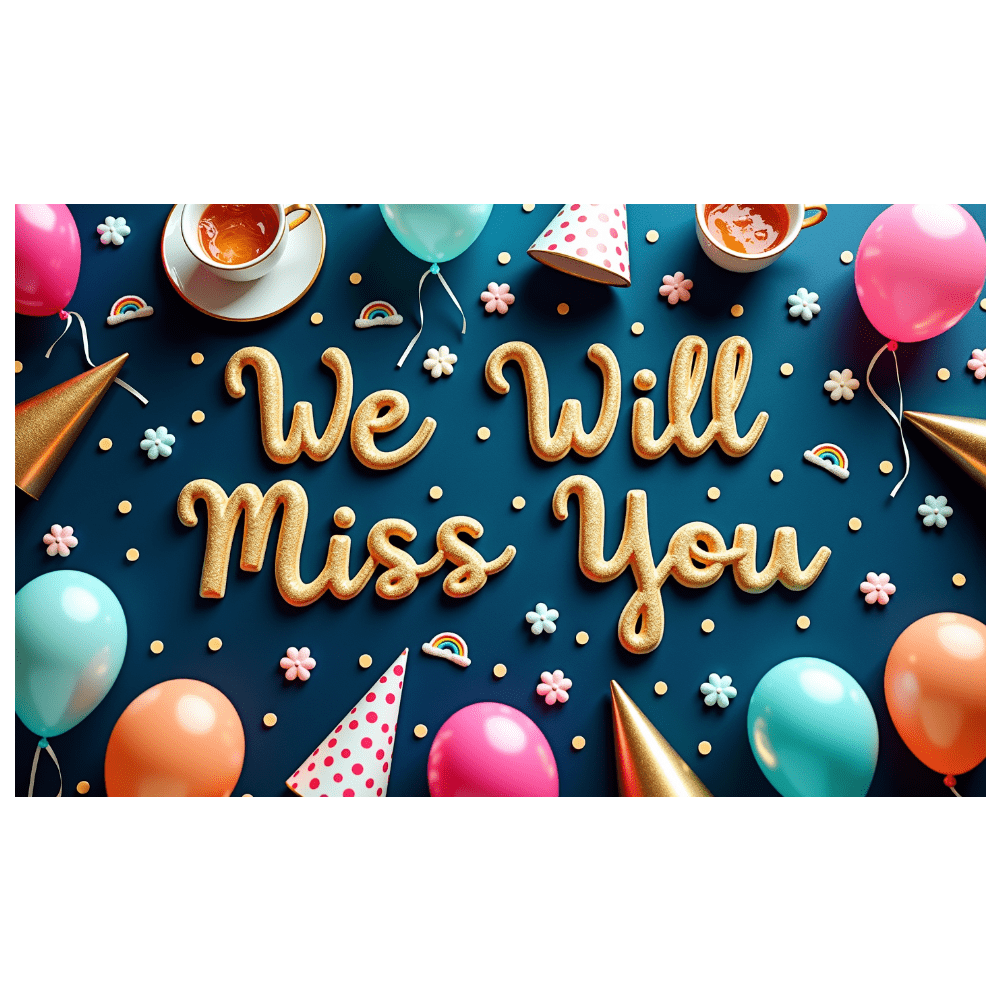 Teal Background Party Decor Banner with We Will Miss You Message ...