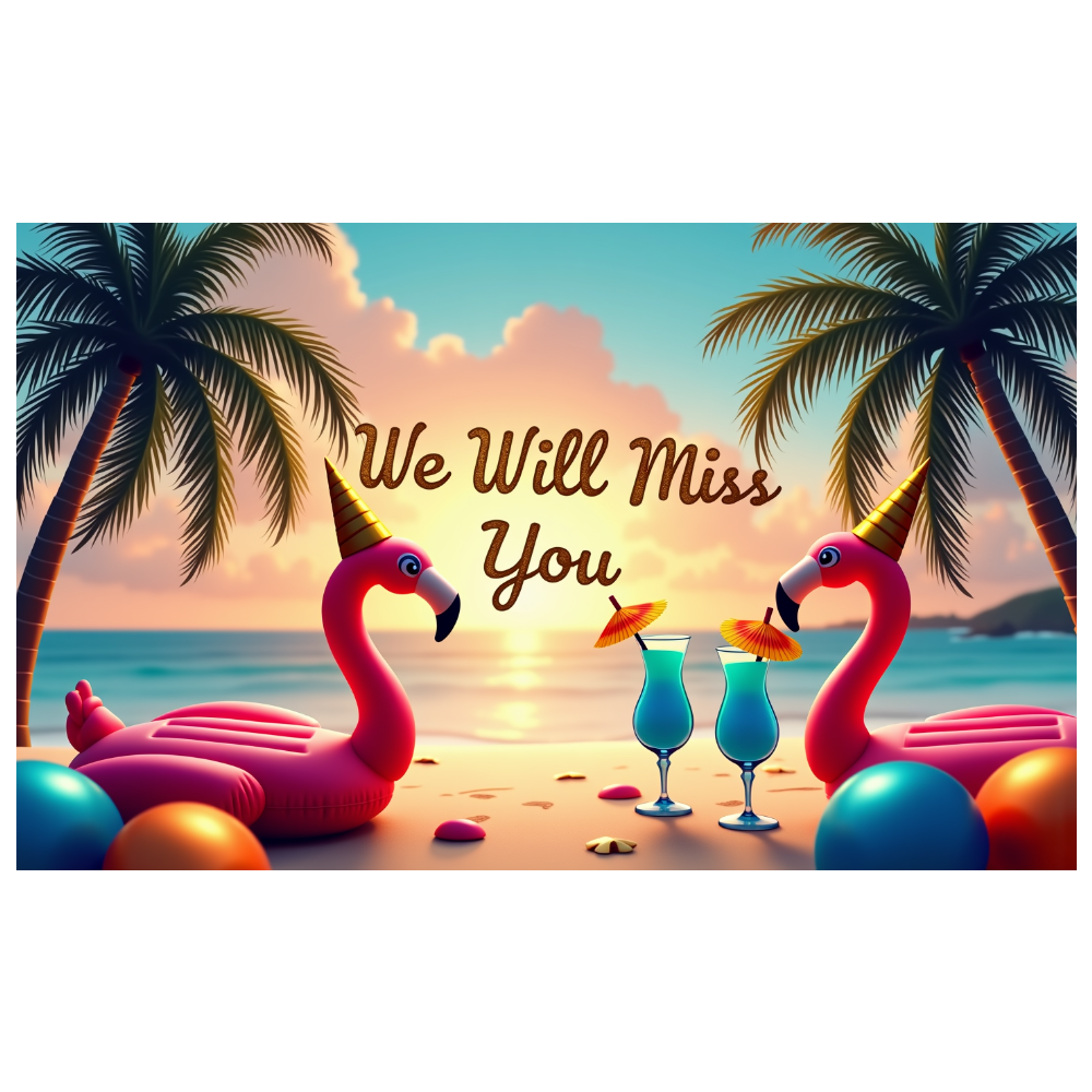 Teal Background Party Decor Banner with We Will Miss You Message ...