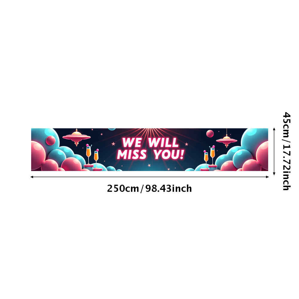 Teal Background Party Decor Banner with We Will Miss You Message ...