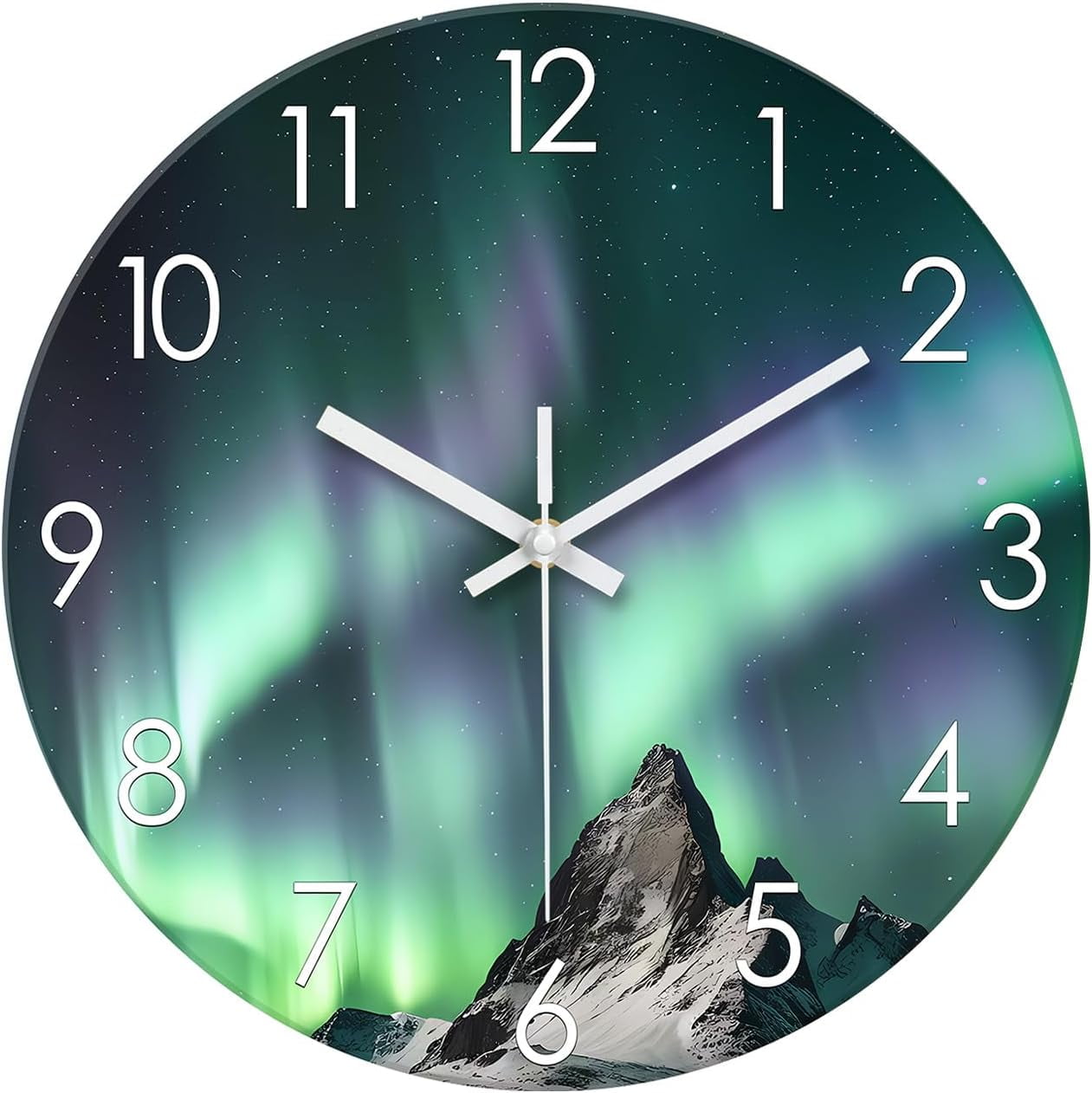 Teal Battery Operated 14 Inch Glass Modern Wall Clock Non Ticking Round ...