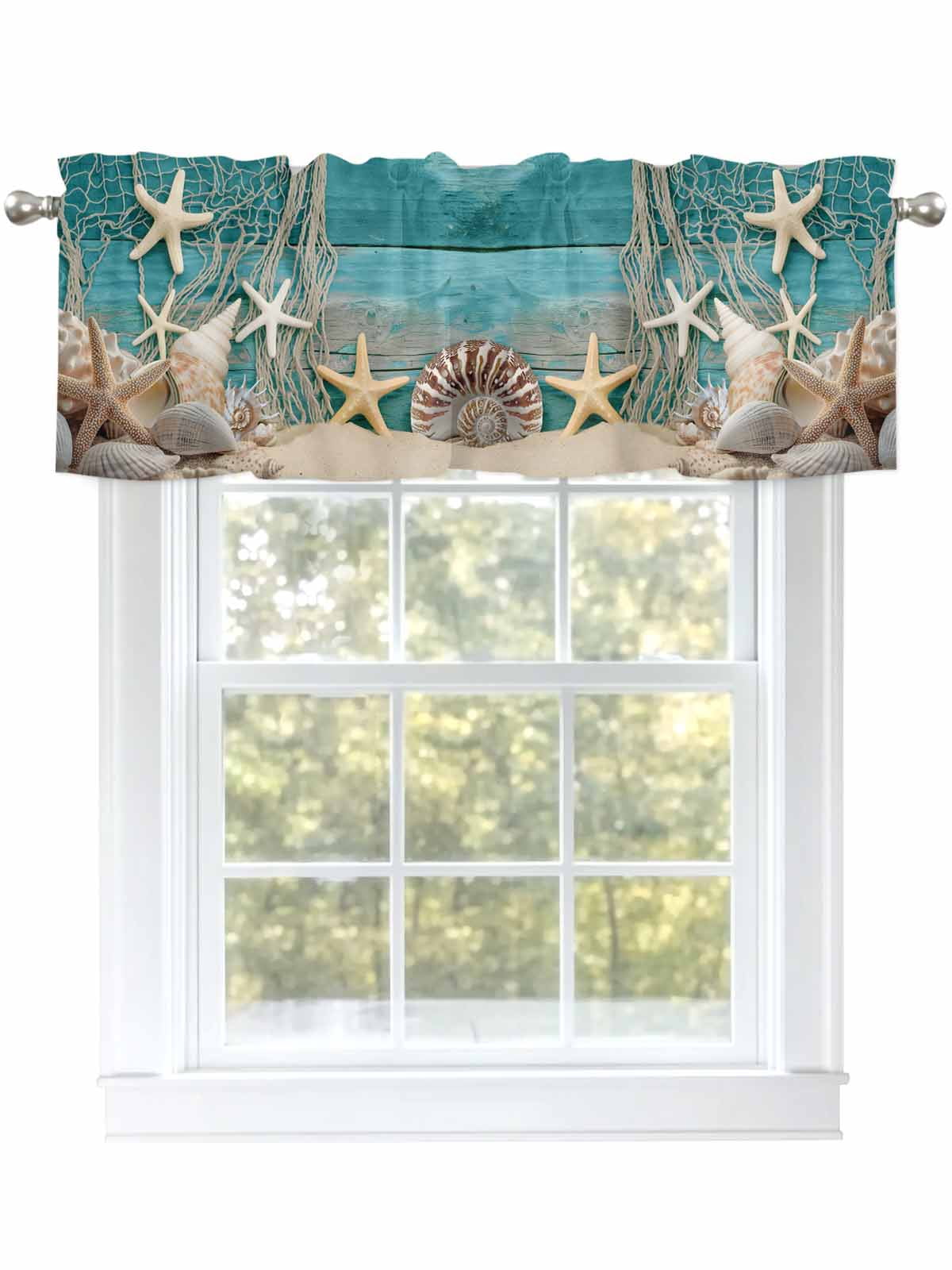 Teal Beach Coastal Curtain Valances for Windows, Summer Ocean Starfish ...