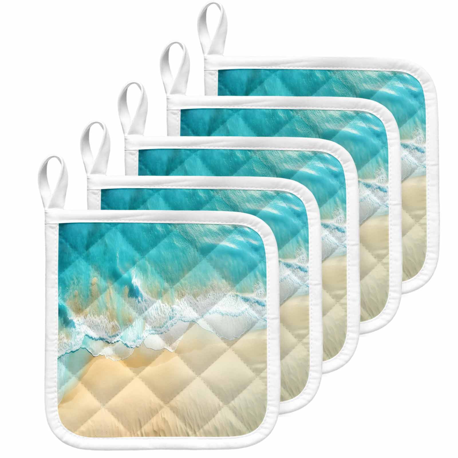 Teal Beach Pot Holders for Kitchen Heatproof Potholder, 5 Pack Summer ...