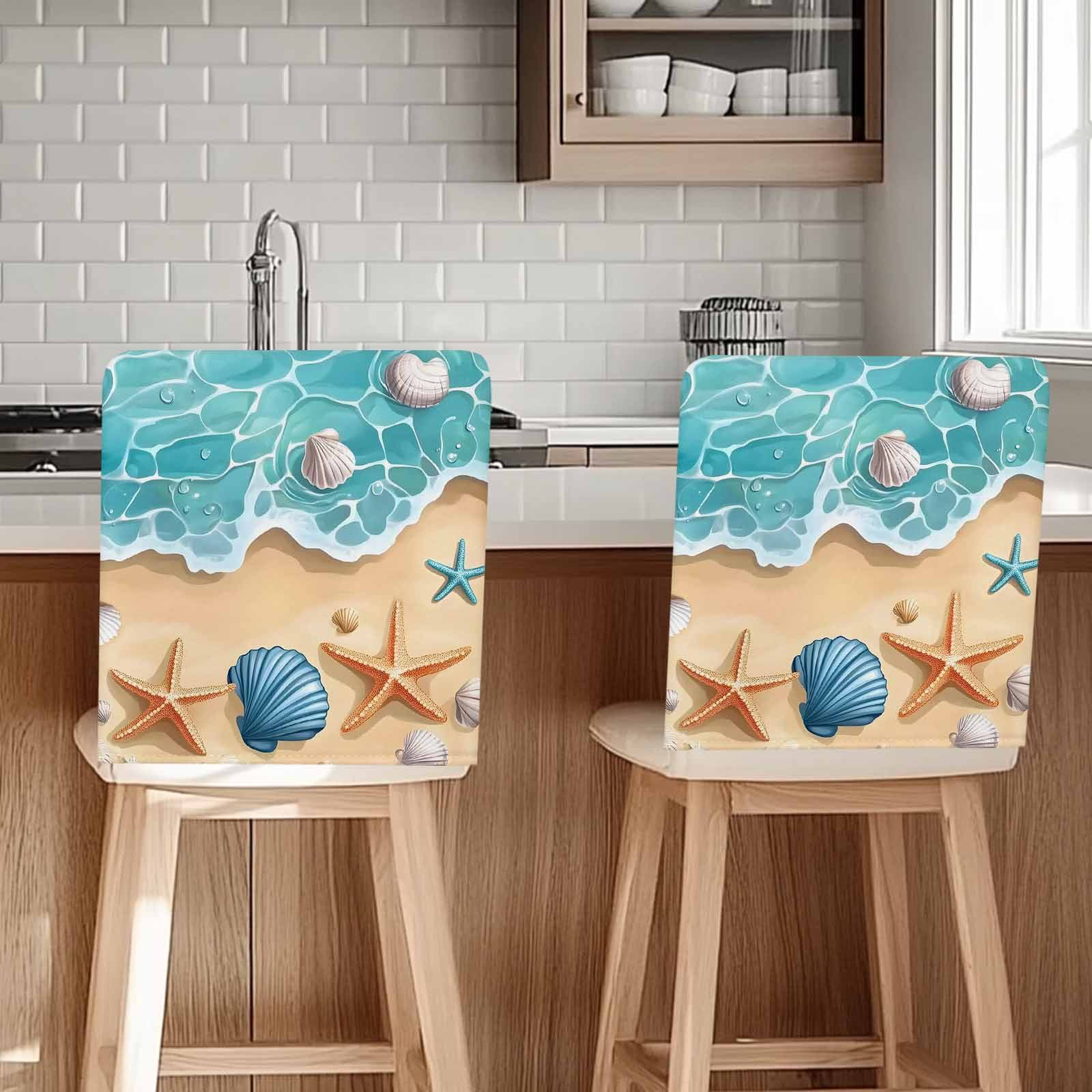 Teal Beach Water Ripped Starfish Shell Shore Coastal Chair Covers Set ...