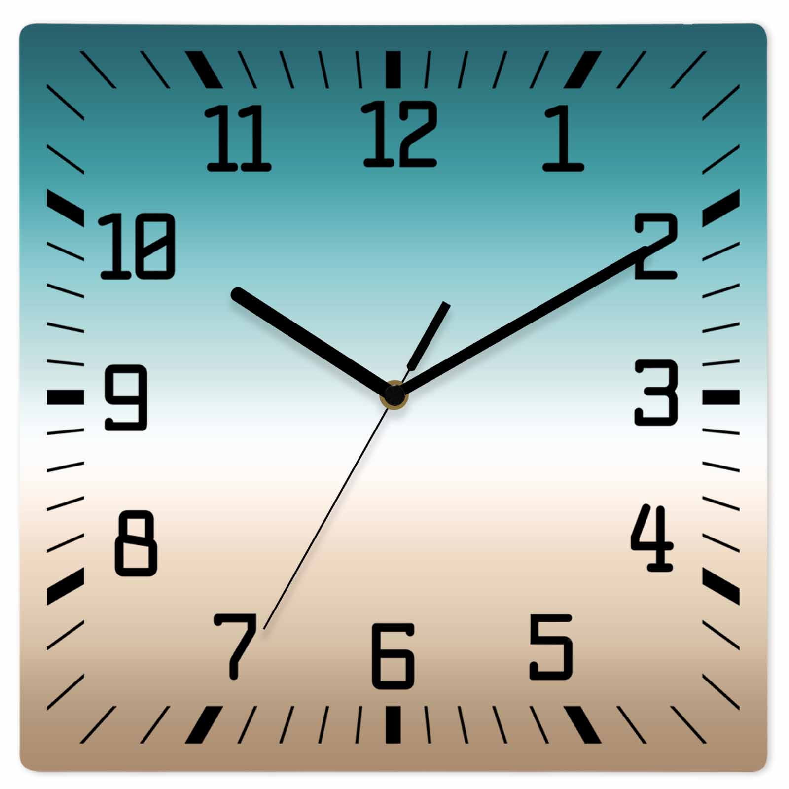 Teal Beige Ombre Cream Wooden Wall Clock Silent Non Ticking, Modern ...