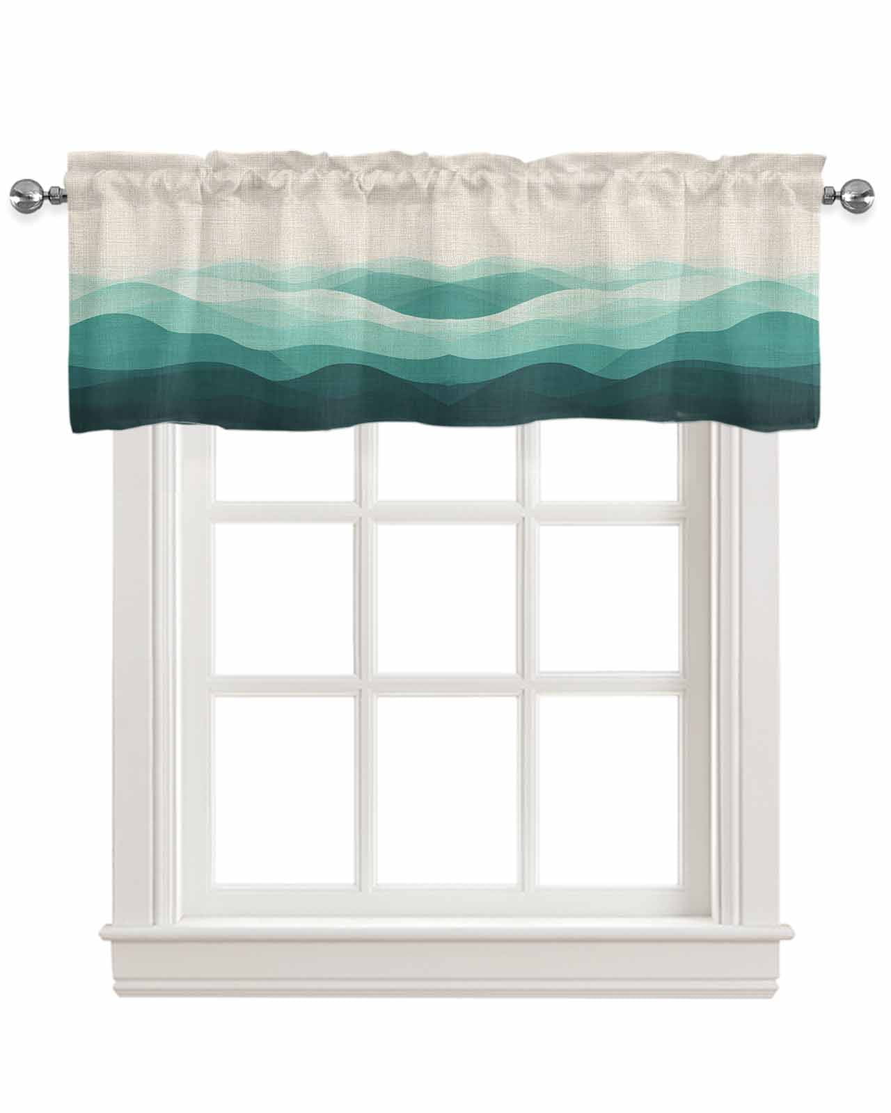 Teal Beige Ombre Kitchen Valances for Windows Farmhouse Linen Window ...