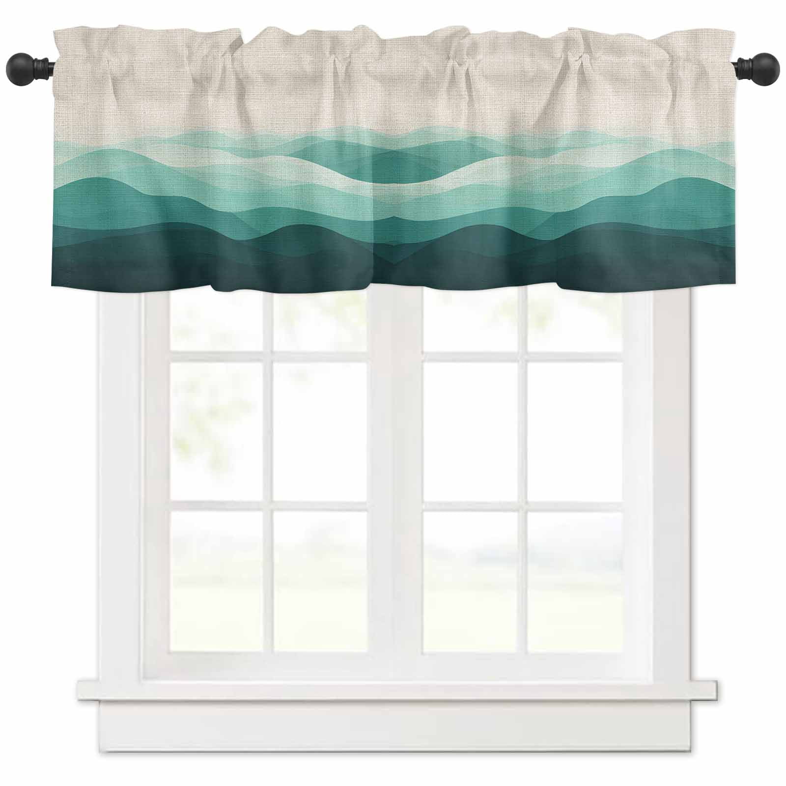 Teal Beige Ombre Valances for Windows Farmhouse Kitchen Curtains ...