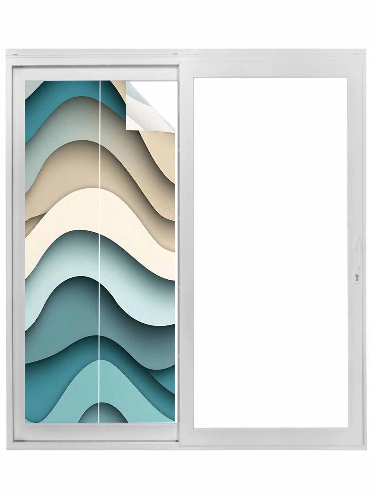 Teal Beige Ombre Window Privacy Film, Moire Modern Abstract Art ...