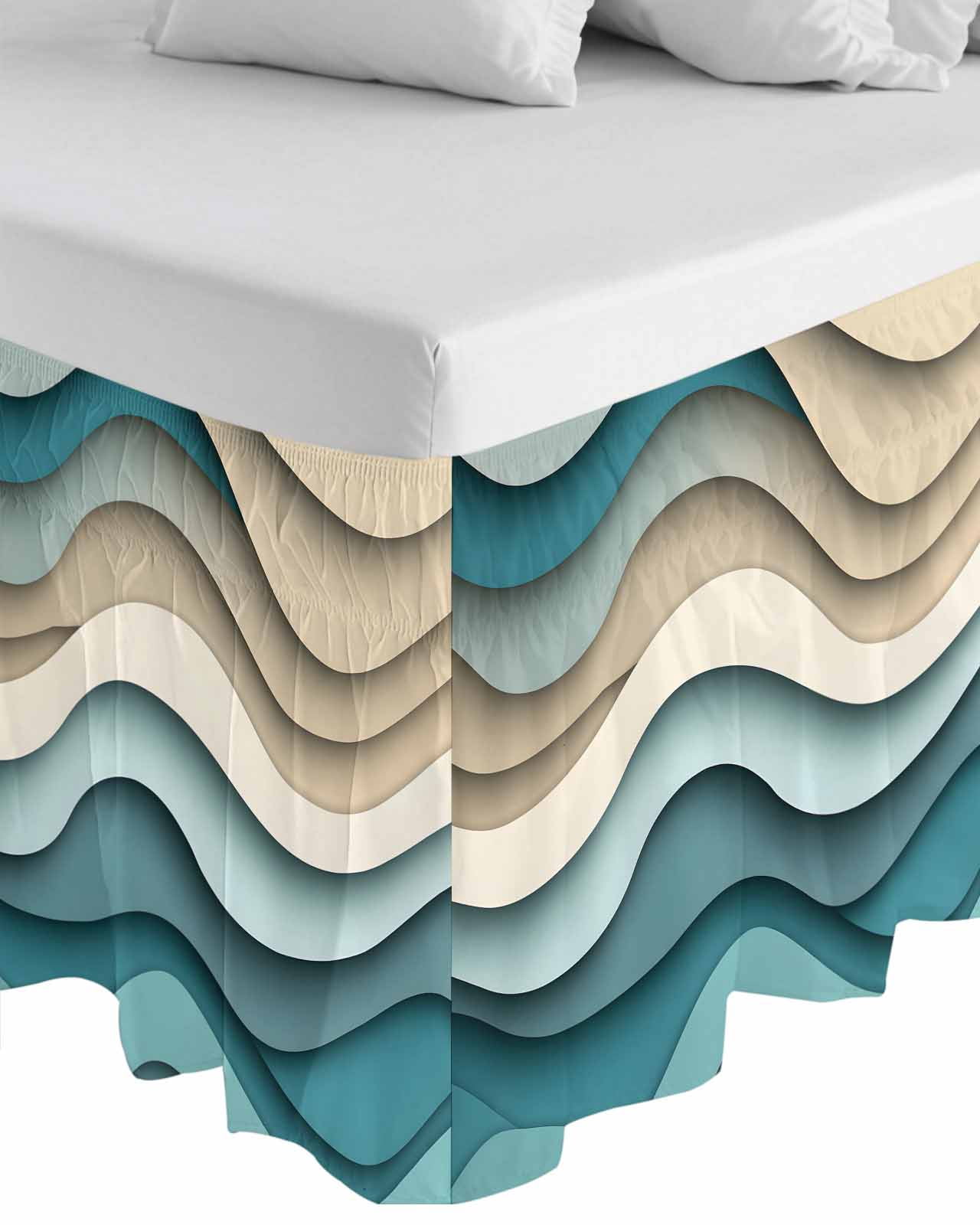 Teal Beige Ombre Wrap Around Bed Skirts for King Bed 16" Drop,Bed Skirt ...