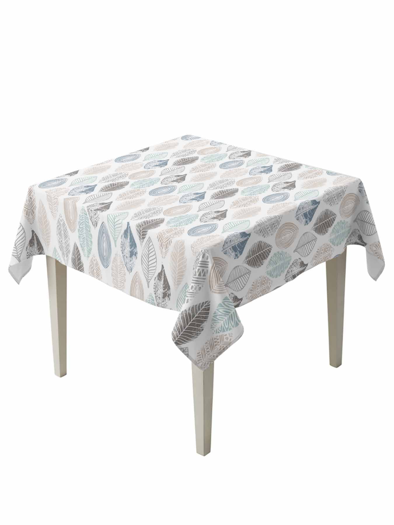 Teal Beige Tropical Leaves Table Cloth, Modern Abstract Art Aesthetics ...